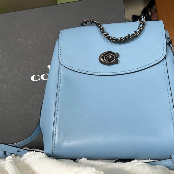 Coach | Bags | Coach Sky Blue Leather Backpack | Poshmark